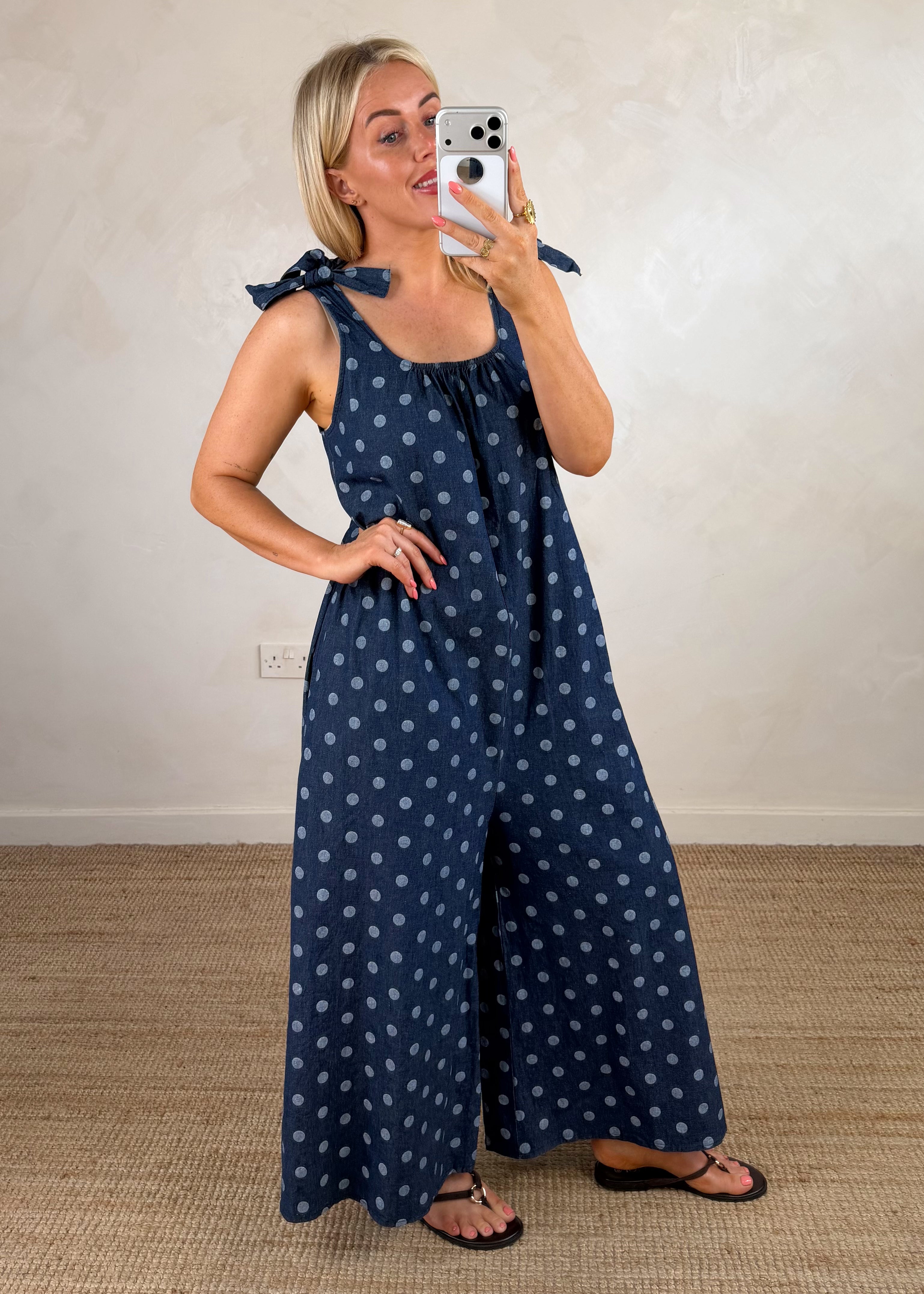 Shirley denim jumpsuit - polka dot – The Style Attic